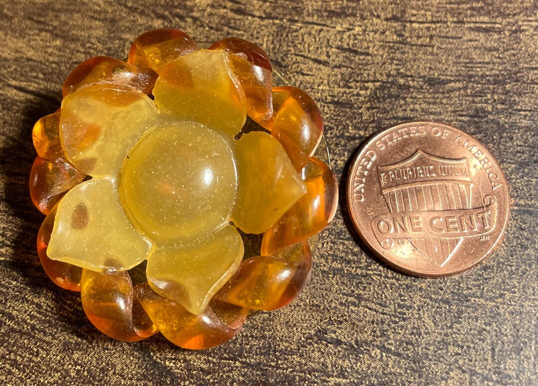 ONE Vintage Large Semi-translucent Amber Yellow Flower Celluloid Early ...