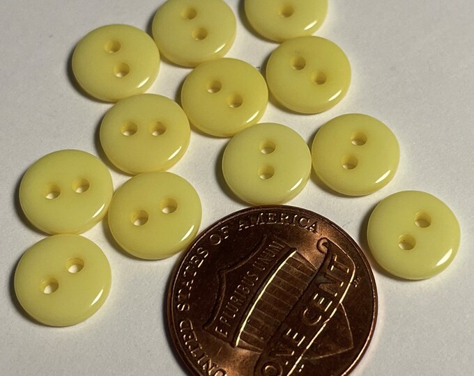 Lot of 12 Very Small TINY Glossy Pale Yellow 2-hole Sew-through Plastic ...