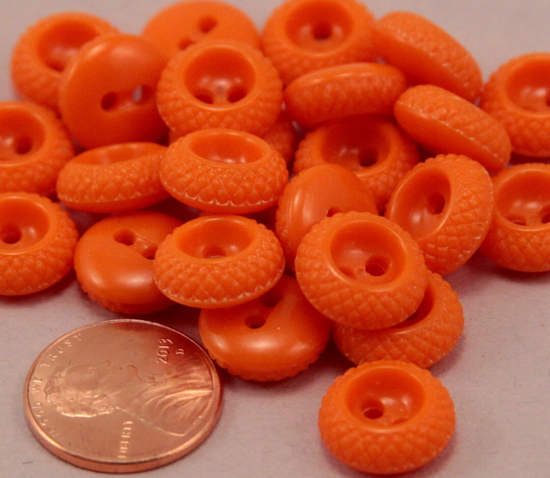 Lot of 24 Small Thick Orange Plastic Sew-through Buttons Concave Front ...
