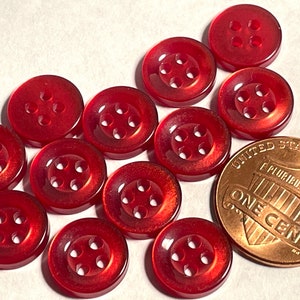 Set of 12 Vintage Pearlized Red 4-hole Sew-through Rimmed Plastic ...