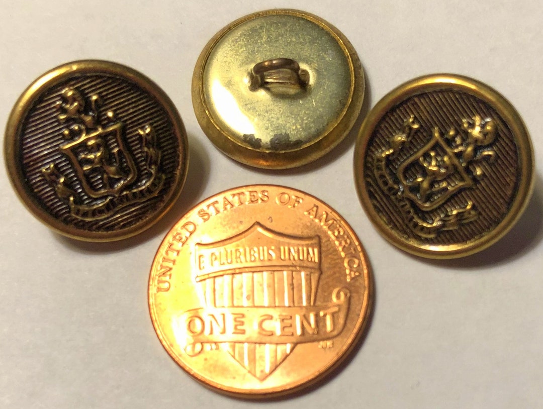 3 Vintage Antiqued Brass Tone Metal Shank Buttons Griffin Shield ...