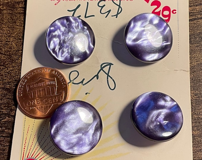 Set of 4 Vintage Lansing Pearlized Dark Purple Shank Plastic Buttons 3/ ...
