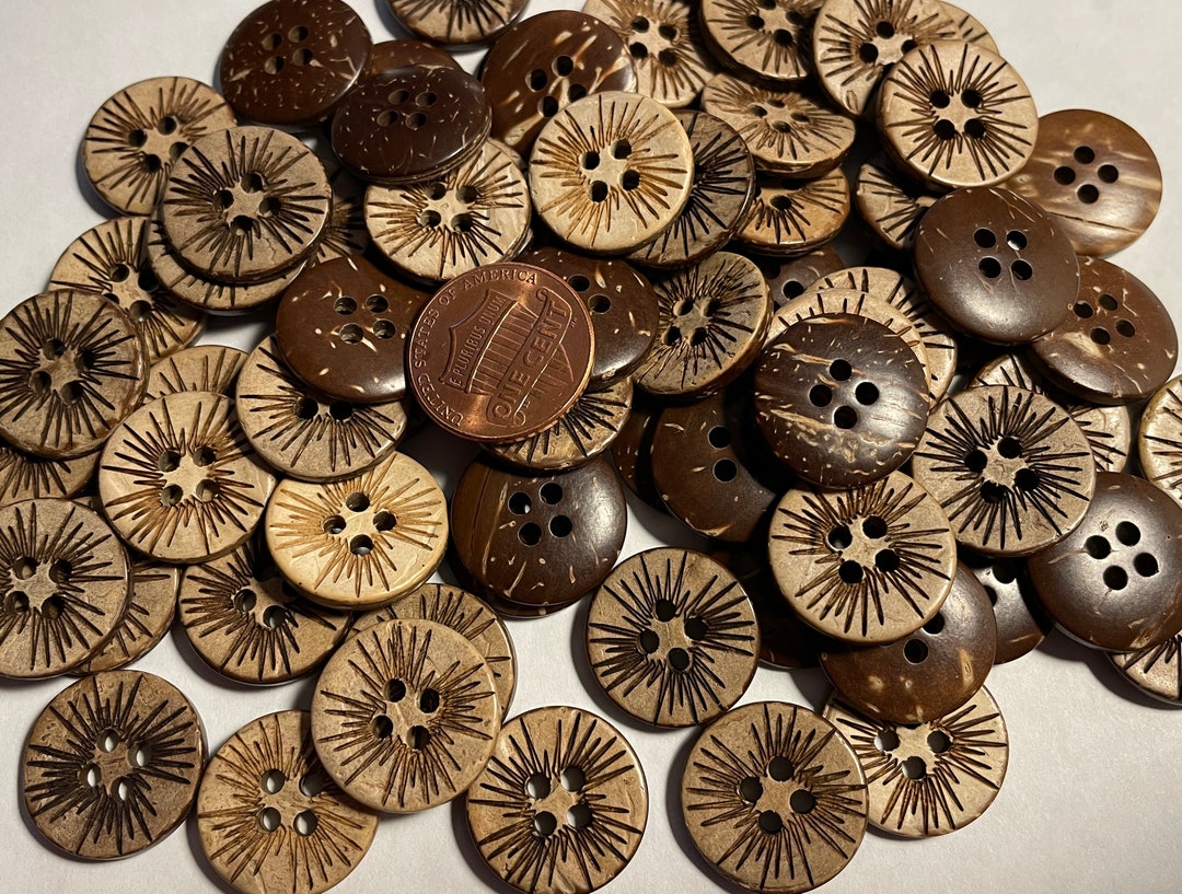 6 Pc Only! Set of 6 Carved Coconut Shell Natural 2-hole Sew-through ...