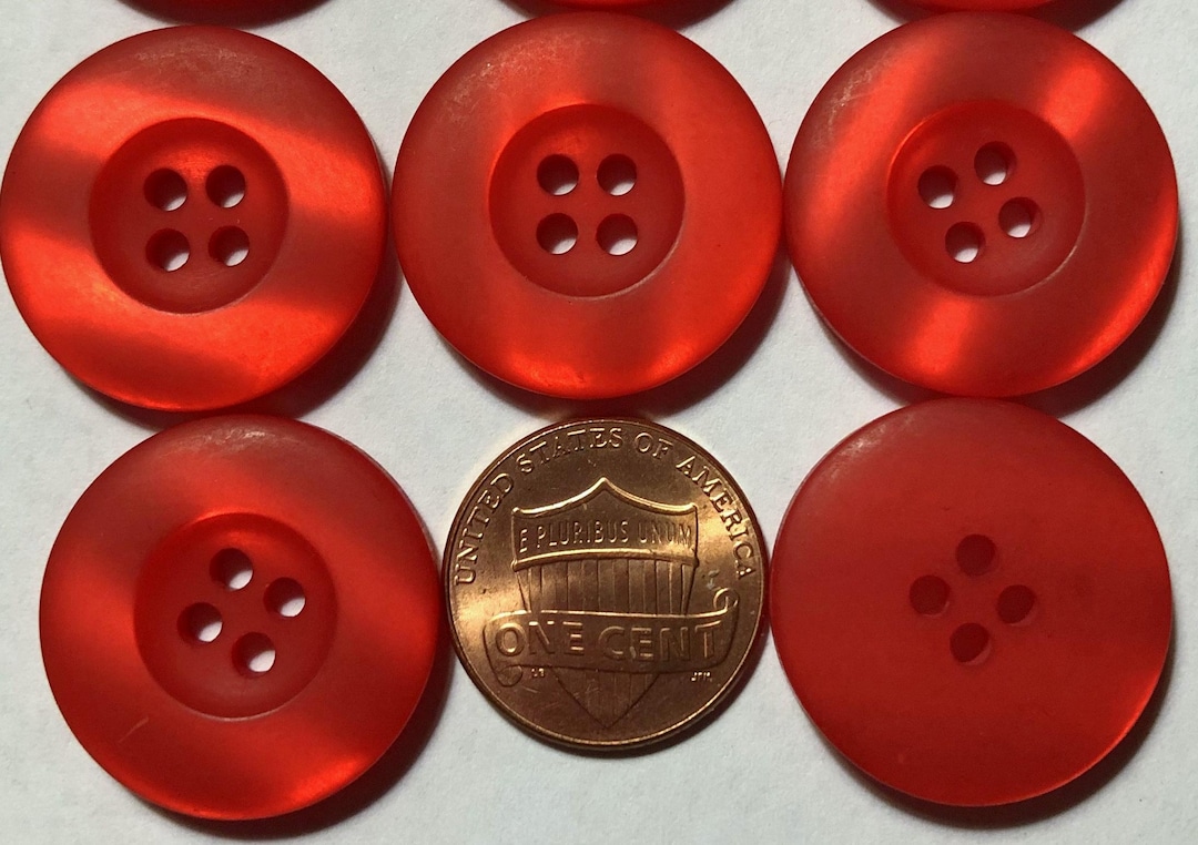 5 Matte Pearlized Bright Red Plastic Sew-through Buttons Concave Center ...