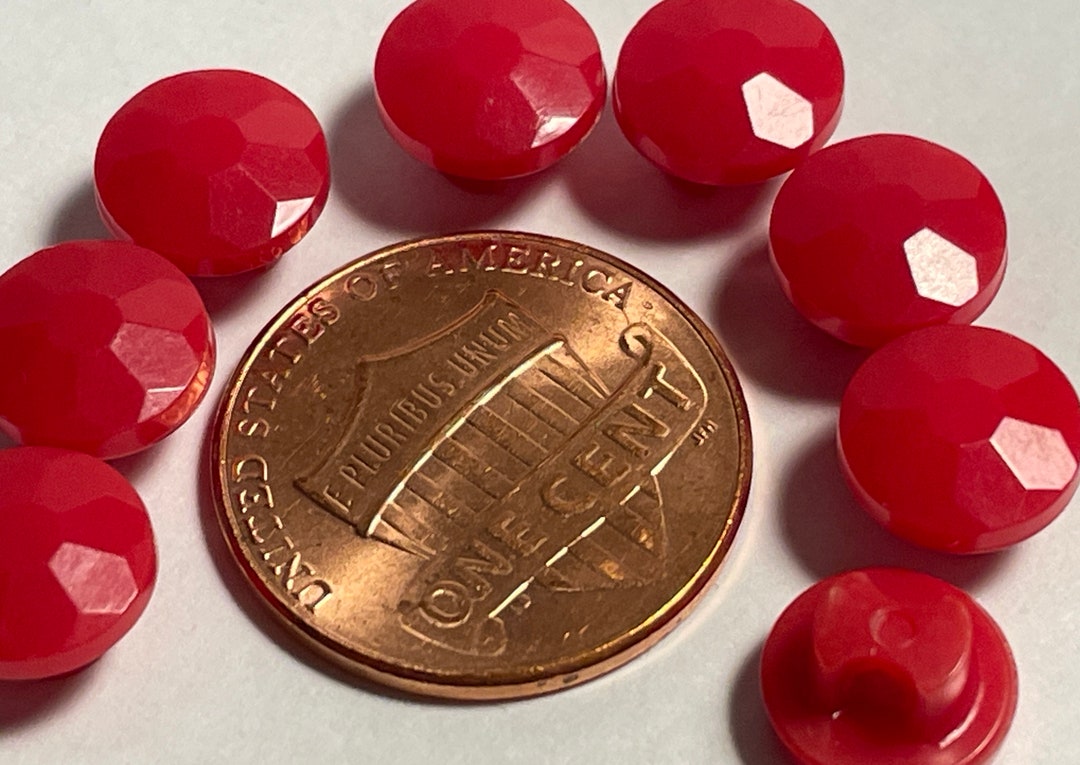 Set of 8 Vintage Small Tiny Domed Faceted Glossy Bright Red Plastic ...