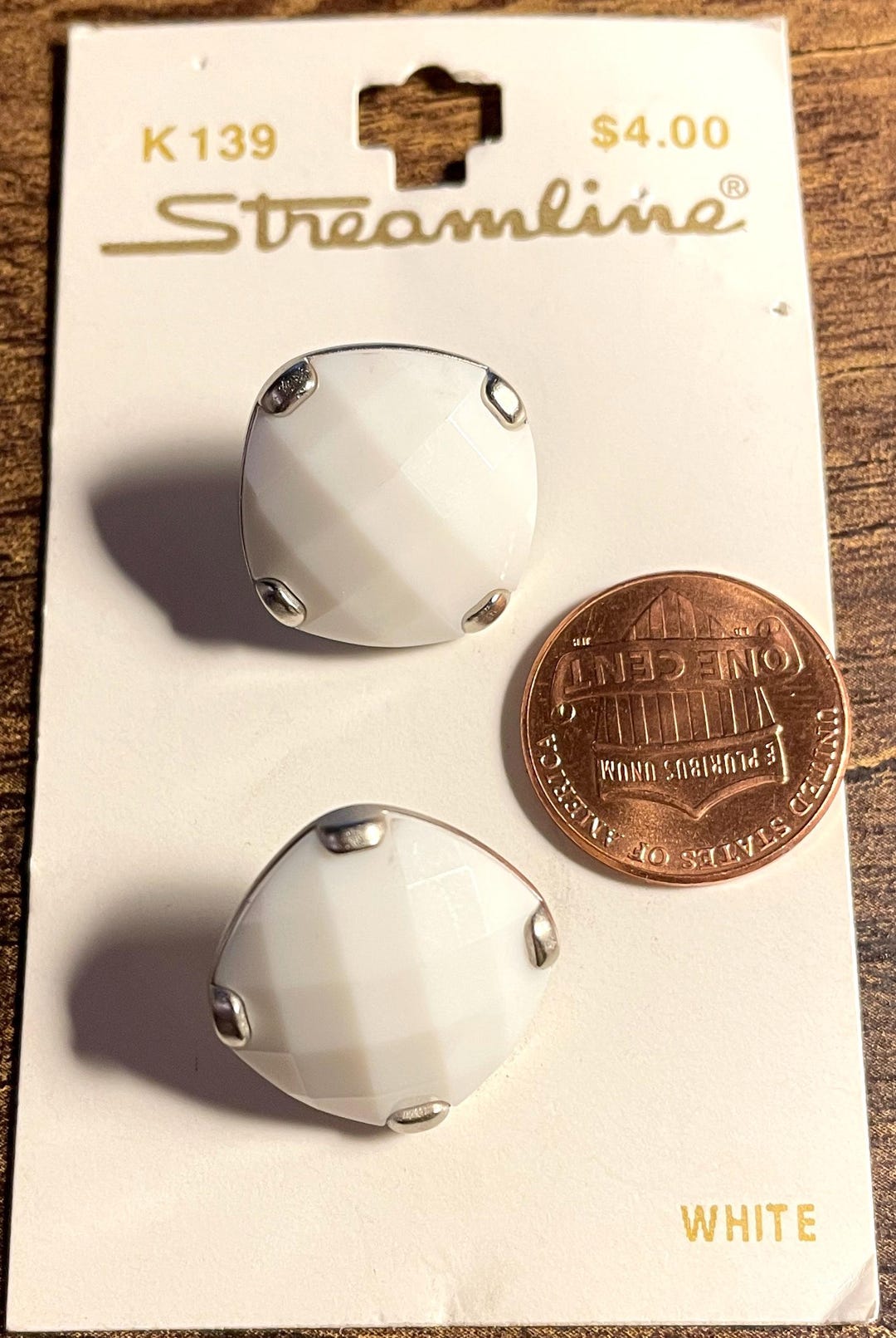 Set of 2 Vintage NOS on Card Streamline Square Domed Faceted Glossy ...