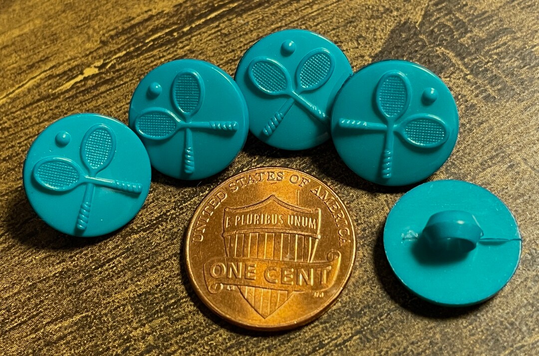 Set of 5 Vintage Teal Blue Plastic Shank Tennis Buttons 14mm Almost 9/ ...