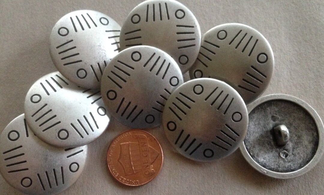 Lot of 8 Large Silver Tone Metal Buttons Black Accent 1 1/8" 28mm ...