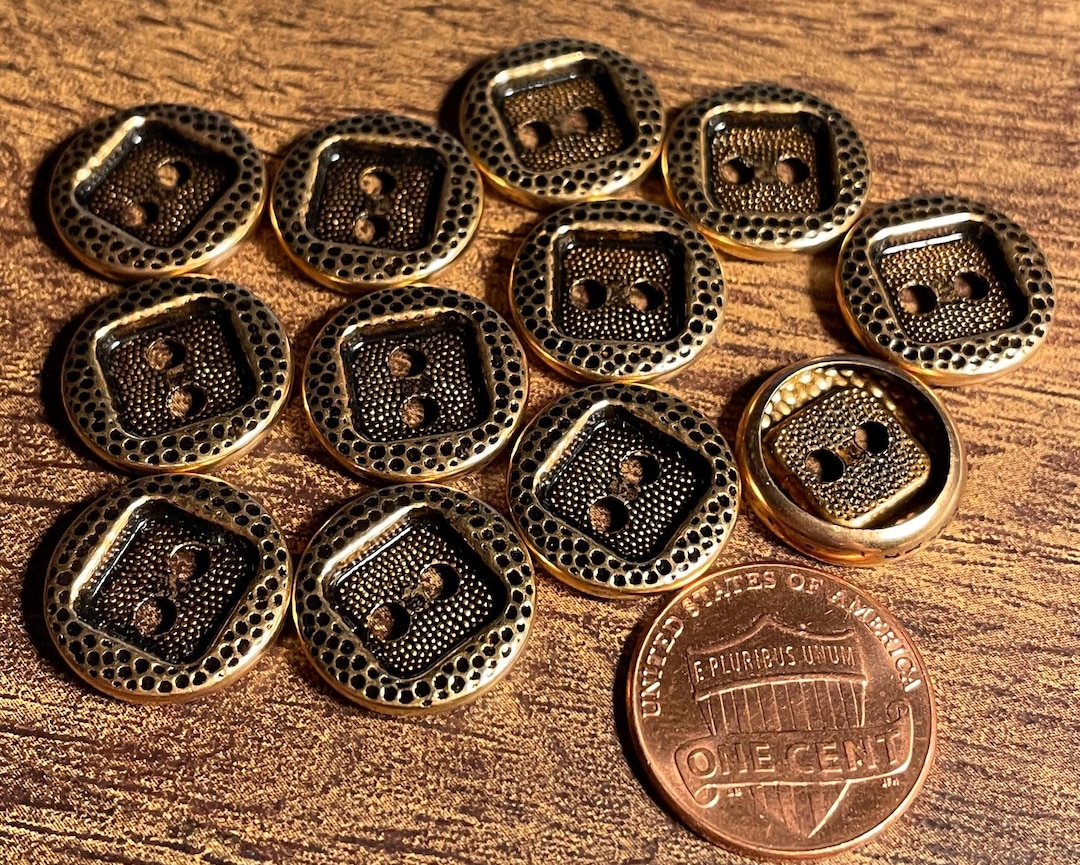 Set of 12 Vintage NOS Rimmed Antique Brass Tone Metal Sew-through ...