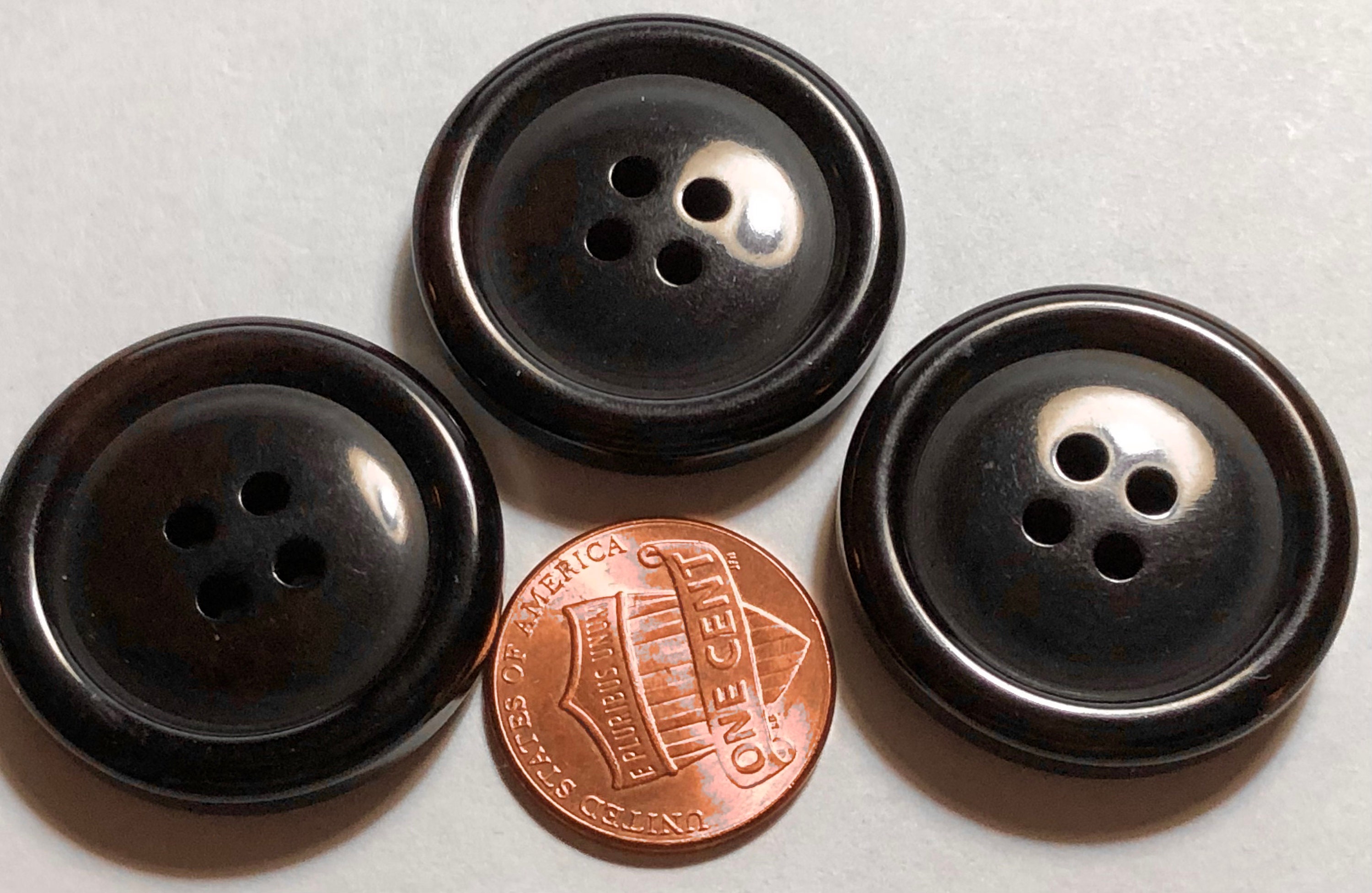 Set of 3 Vintage Large Thick Sturdy Glossy VERY DARK Brown Plastic Sew ...