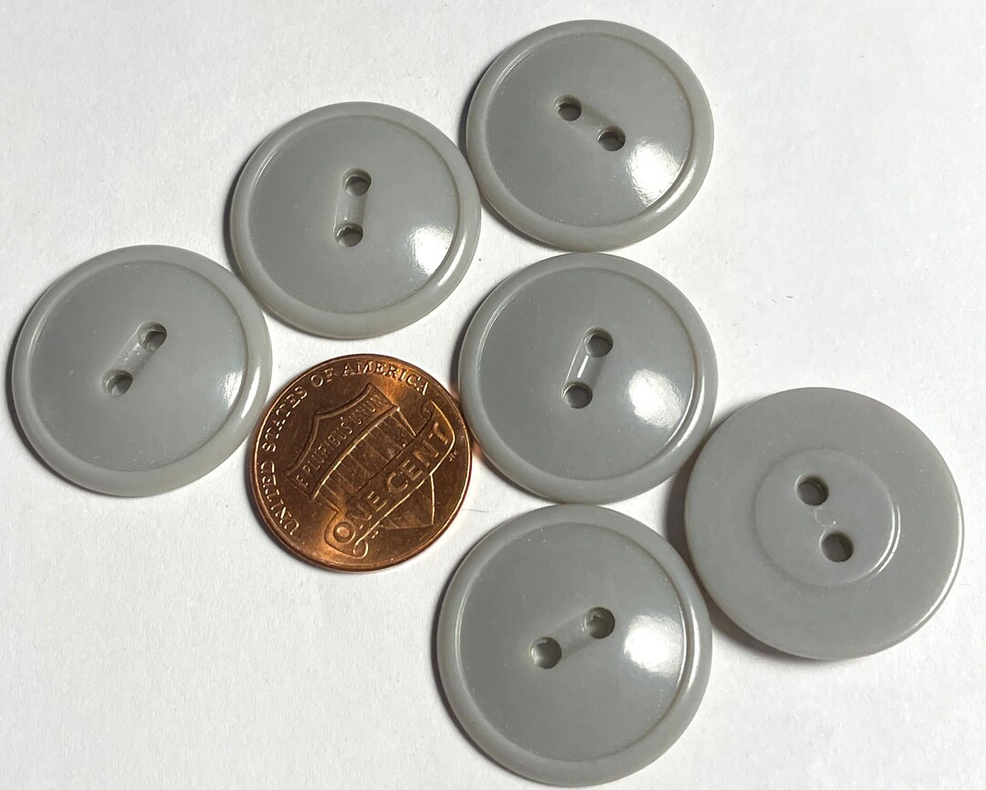 Set of 6 Vintage Rimmed Glossy Light Gray 2-hole Sew-through Plastic ...