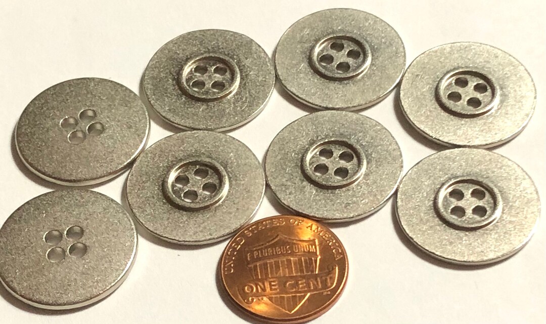 Set of 8 Brushed Silver Tone Metal 4-hole Sew-through Buttons 21.5mm ...