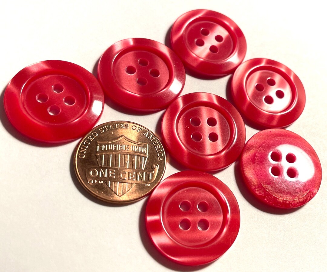 Set of 7 Rimmed Glossy Pearlized Red Plastic Sew-through 4-hole Buttons ...