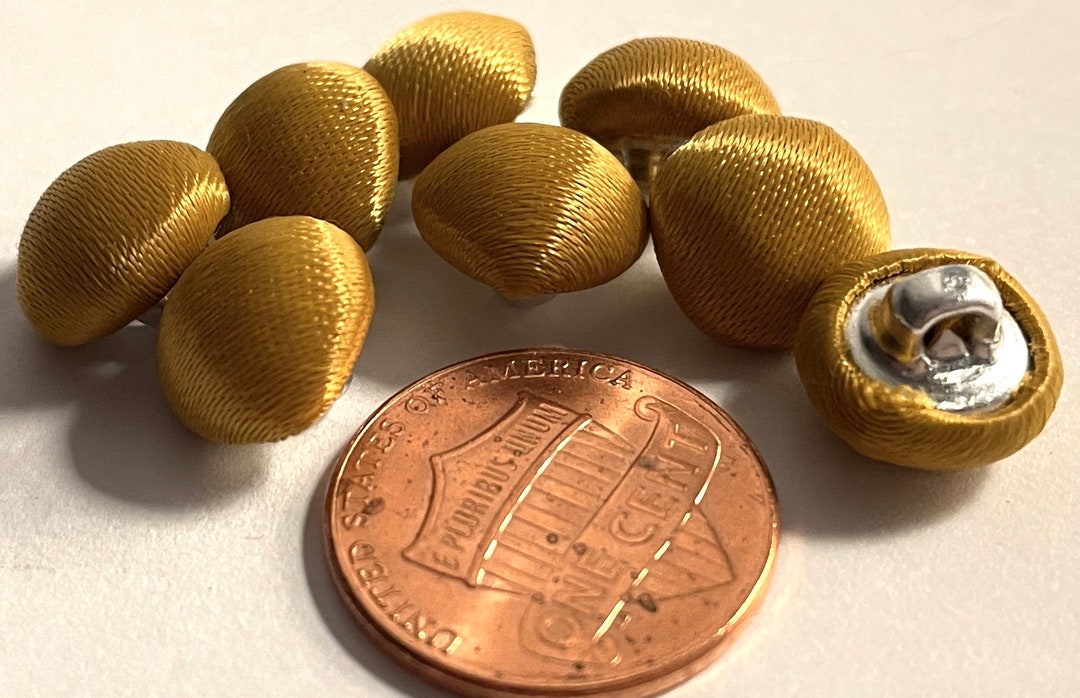 Set of 8 Small Domed Shiny Satiny Mustard Yellow Woven Fabric Covered ...