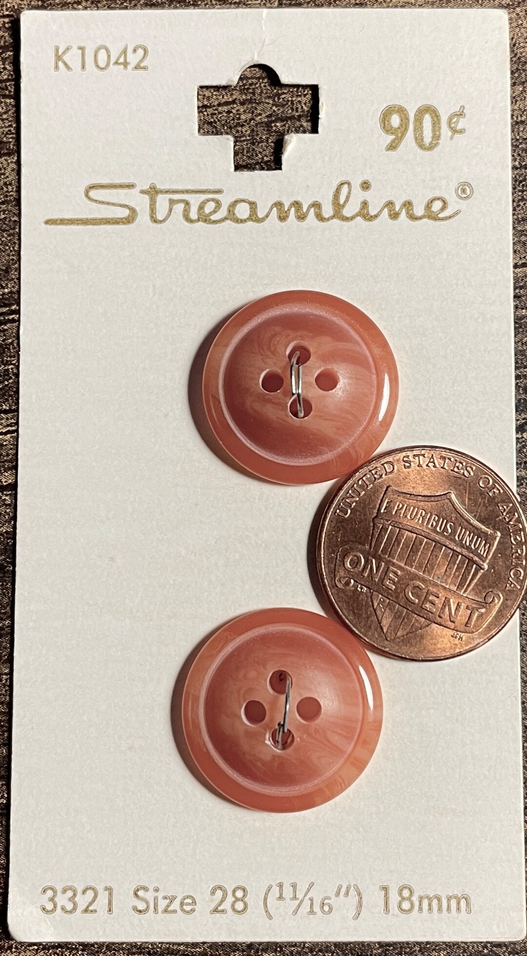 Set of 2 Vintage Streamline on Card Domed Light Rust Brown Sew-through ...