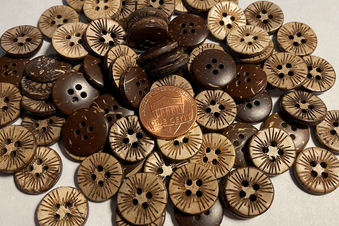 6 Pc Only! Set of 6 Carved Coconut Shell Natural 2-hole Sew-through ...