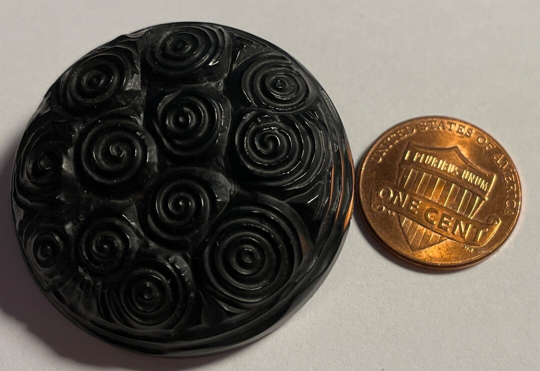 ONE Vintage NOS Large Domed Black Plastic Shank Button 1&1/2" 37.5mm ...