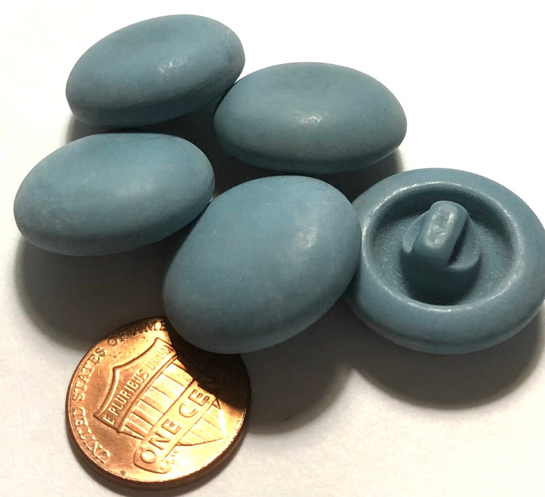 Set of 5 Vintage Domed Matte Dull Teal Blue Plastic Shank Buttons 22mm ...