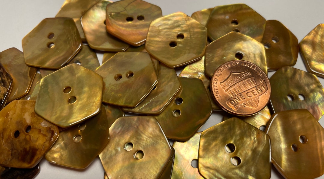 6 Pcs Only! Iridescent Dyed Gold Abalone MOP Mother of Pearl Shell Sew ...