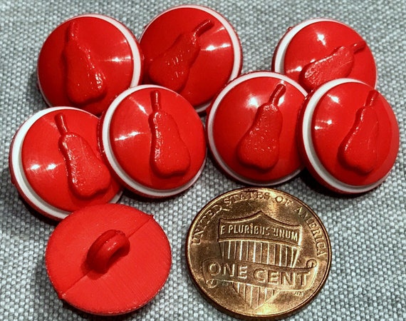 8 Shiny Domed Red White Pear Plastic Shank Buttons Almost - Etsy
