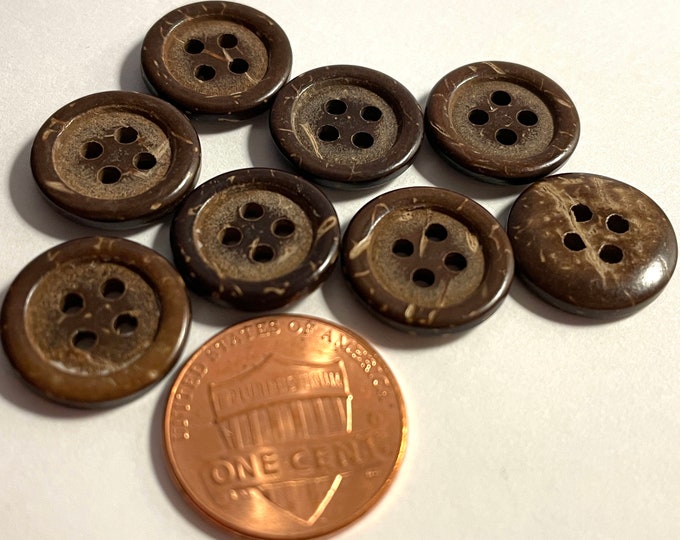 Set of 8 Rimmed 4-hole Sew-through Natural Coconut Shell Buttons ...
