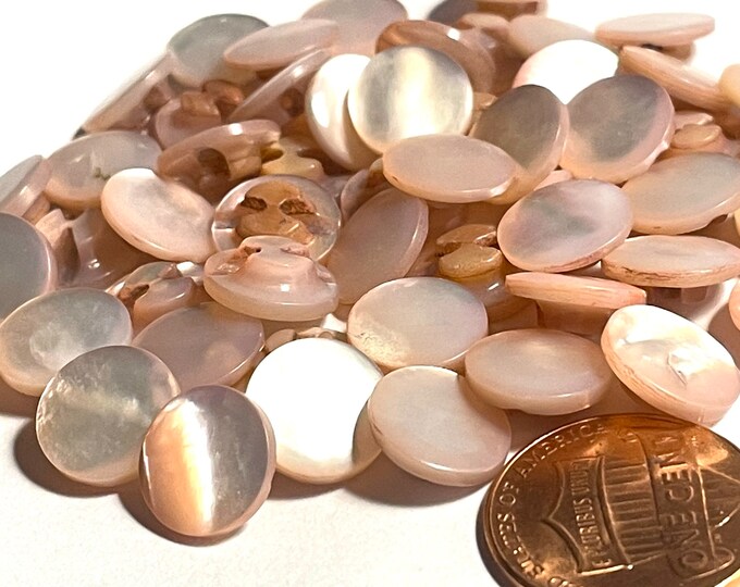 Set of 8 Small Vintage Beautiful Iridescent Dyed Pale Muted Pink MOP ...