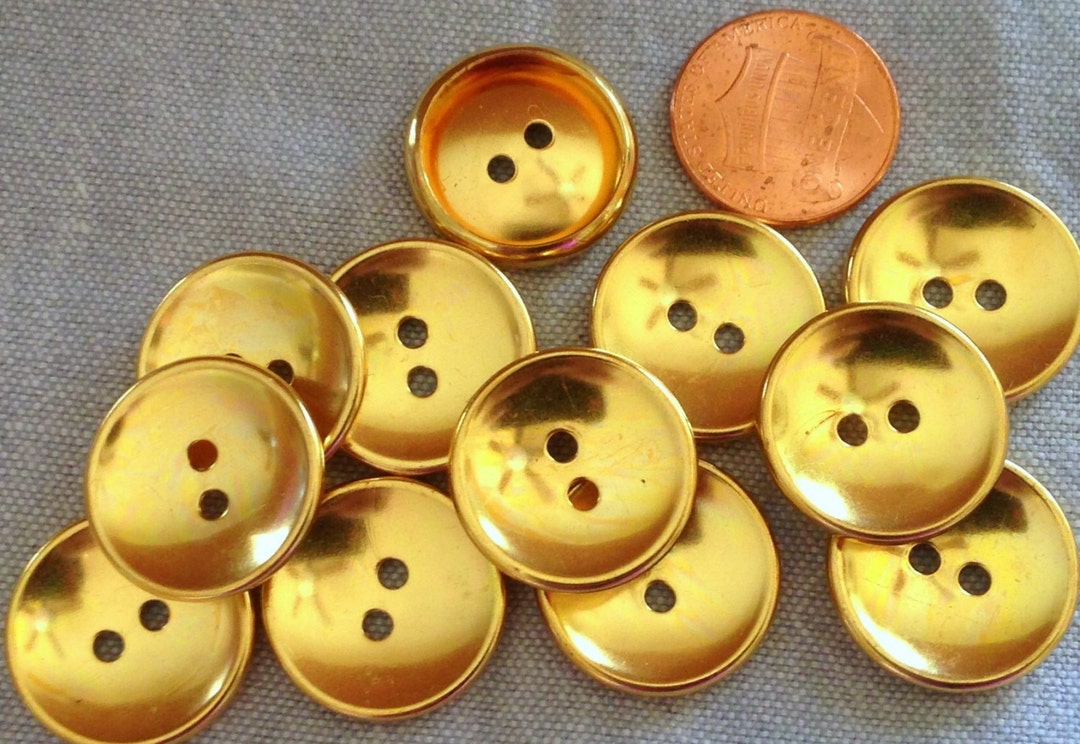 Lot of 12 Shiny Polished Gold Tone Metal Buttons Hollow Concave Just ...
