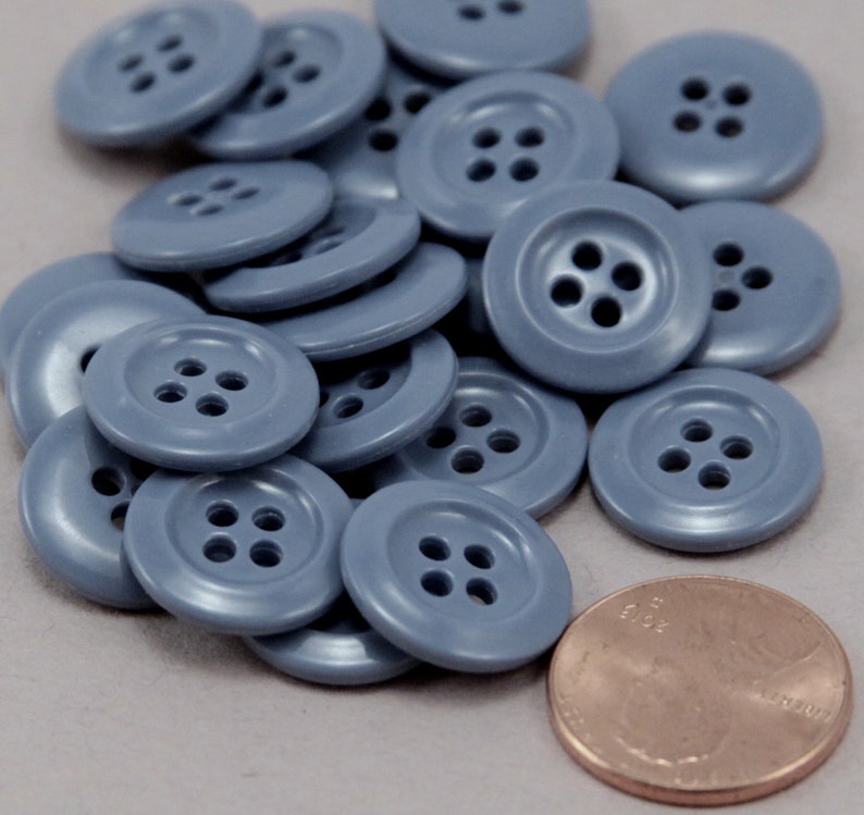 24 Shiny Dusty Blue Sew-though Plastic Buttons Almost 5/8" 15MM # 6362 ...