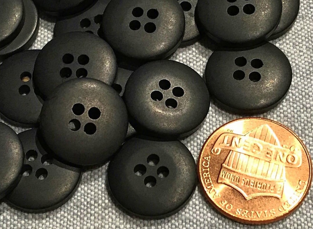 9 Matte Slightly Domed Front Black Plastic Buttons 4-hole Almost 5/8 ...
