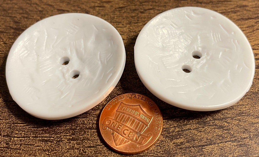 TWO Beautiful Large Concave Off-white Plastic 2-hole Sew-through Coat ...