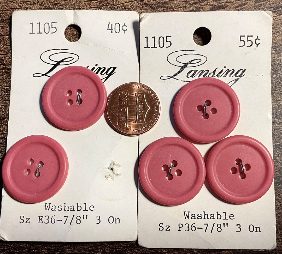Set of 5 Vintage Rimmed Matte Dull Rose Pink 4-hole Sew-through Buttons ...