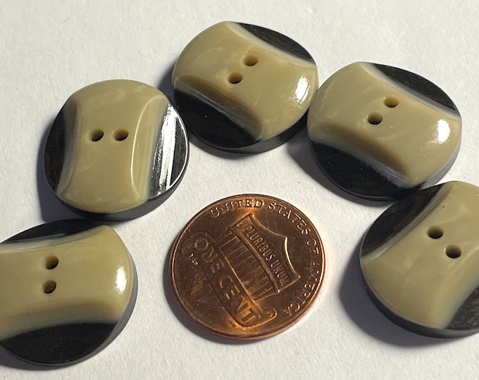 Set of 5 Vintage Glossy Layered Brown & Beige 2-hole Sew-through ...