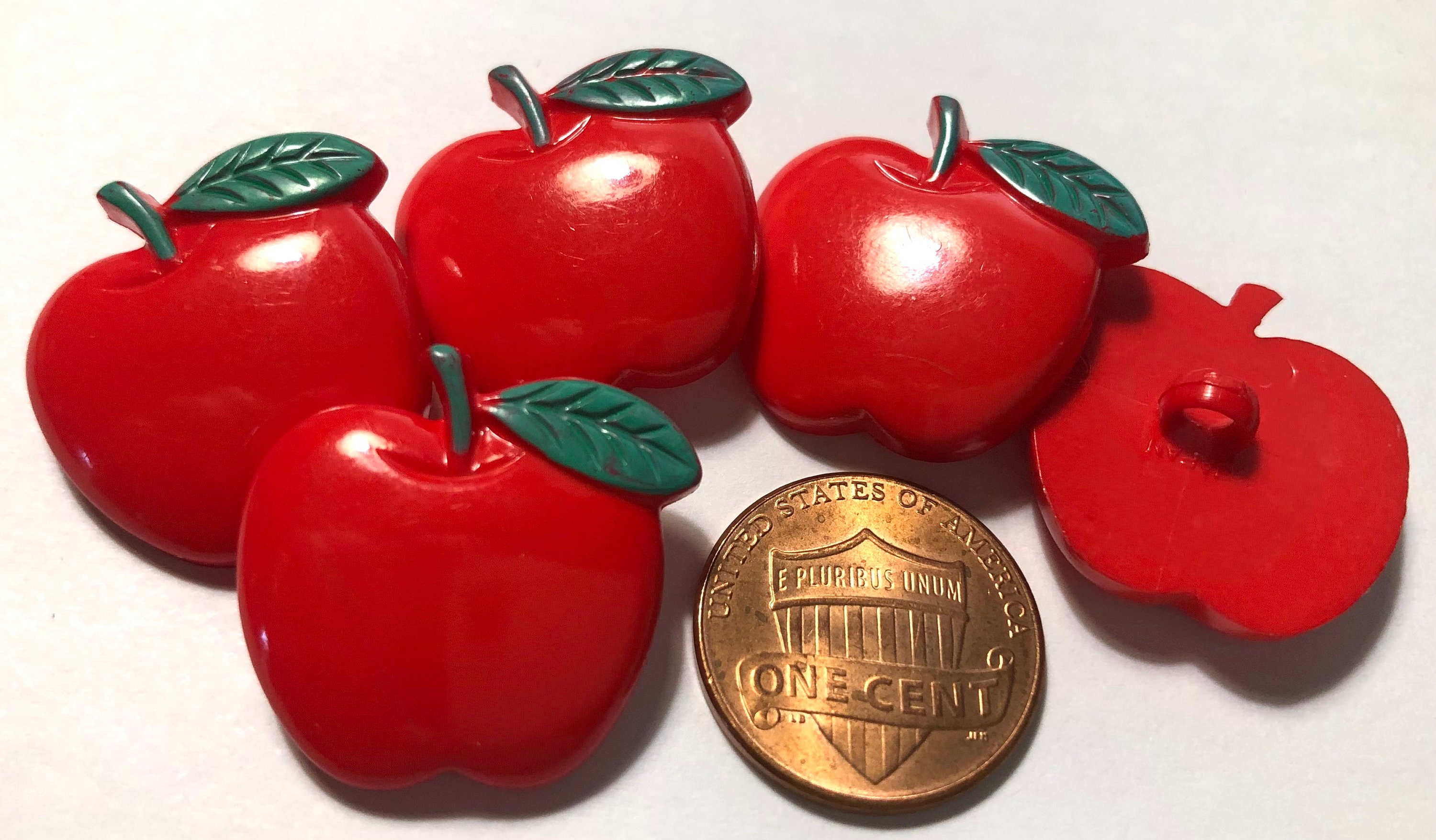 Set of 5 JHB Slightly Domed Glossy Red Green Resin Apple Fruit | Etsy
