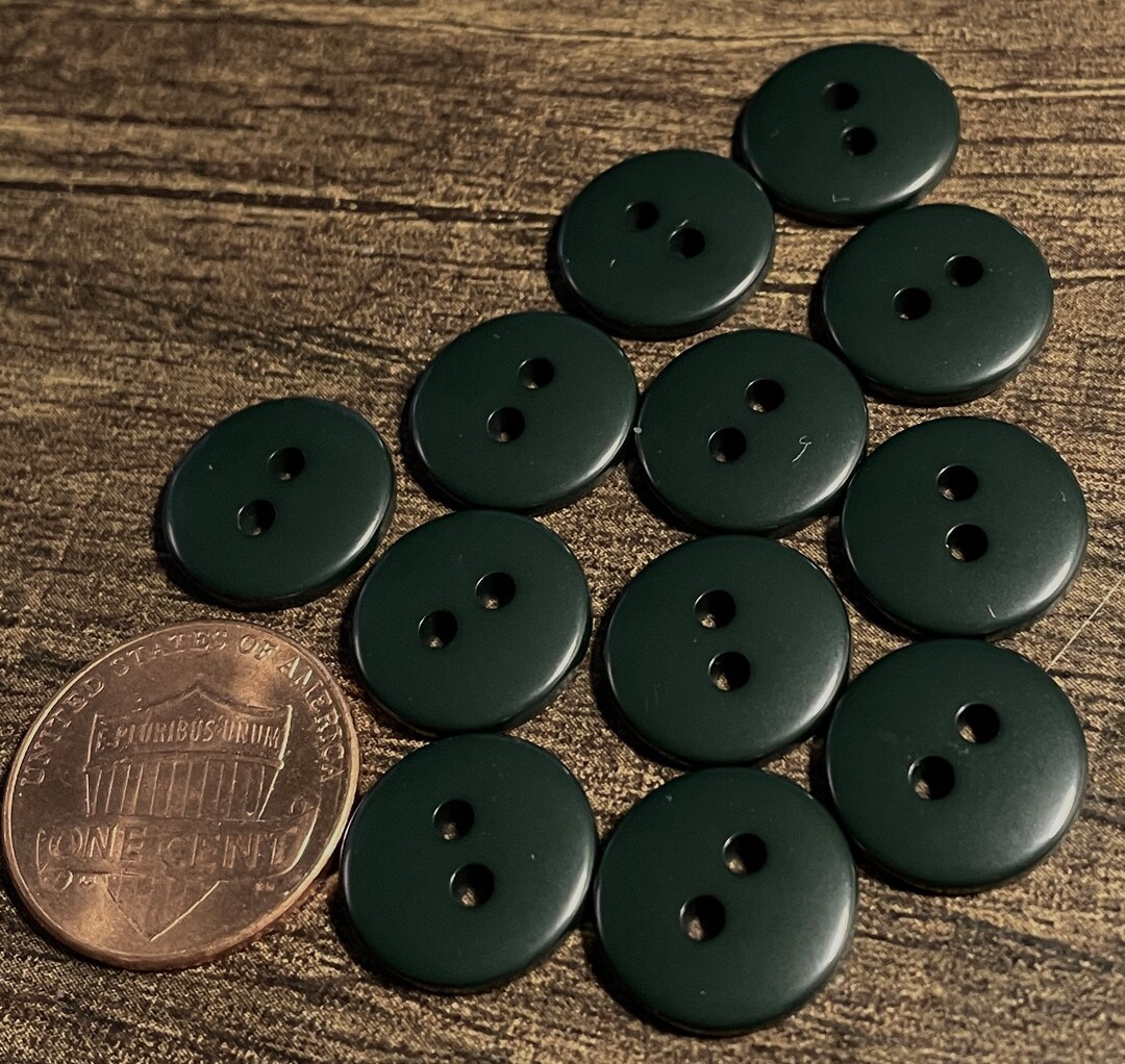 Set of 12 Domed Top Glossy Very Dark Green Sew-through 2-hole Plastic ...