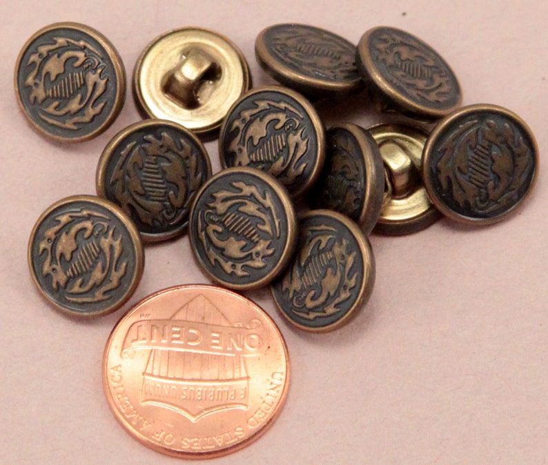 Lot of 12 Small Antiqued Brass Tone Metal Shank Buttons | Etsy