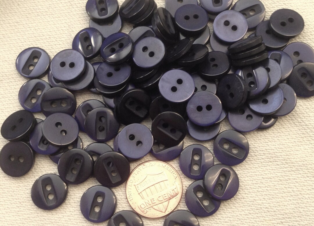 Lot of 24 Small Pearlized Navy Blue Plastic Sew-through Buttons Just ...