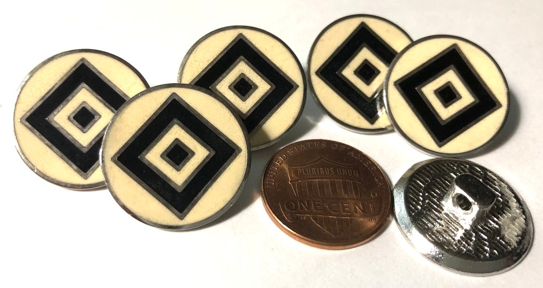 Set of 6 Vintage New Old Stock Heavy Sturdy Flat Top Glossy Black Cream ...