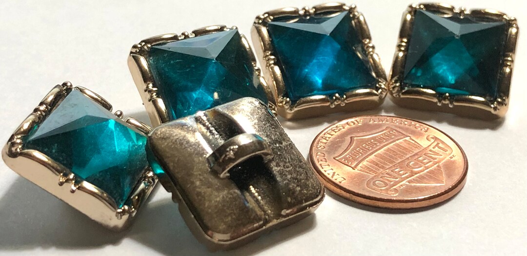 Set of 5 Semi-translucent Teal Blue Plastic Shank Buttons Silver Tone ...