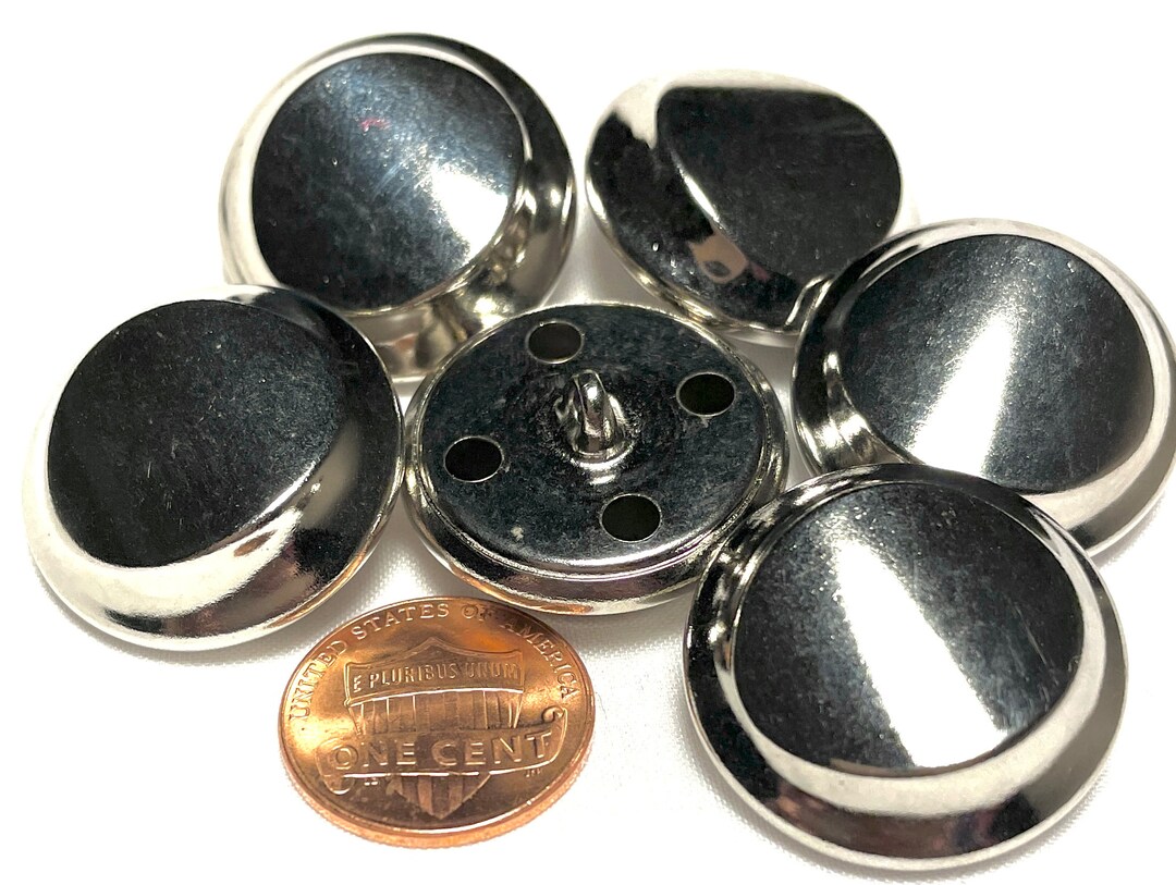 6 Vintage NOS Polished Shiny Silver Tone Metal Shank Buttons 2-piece ...