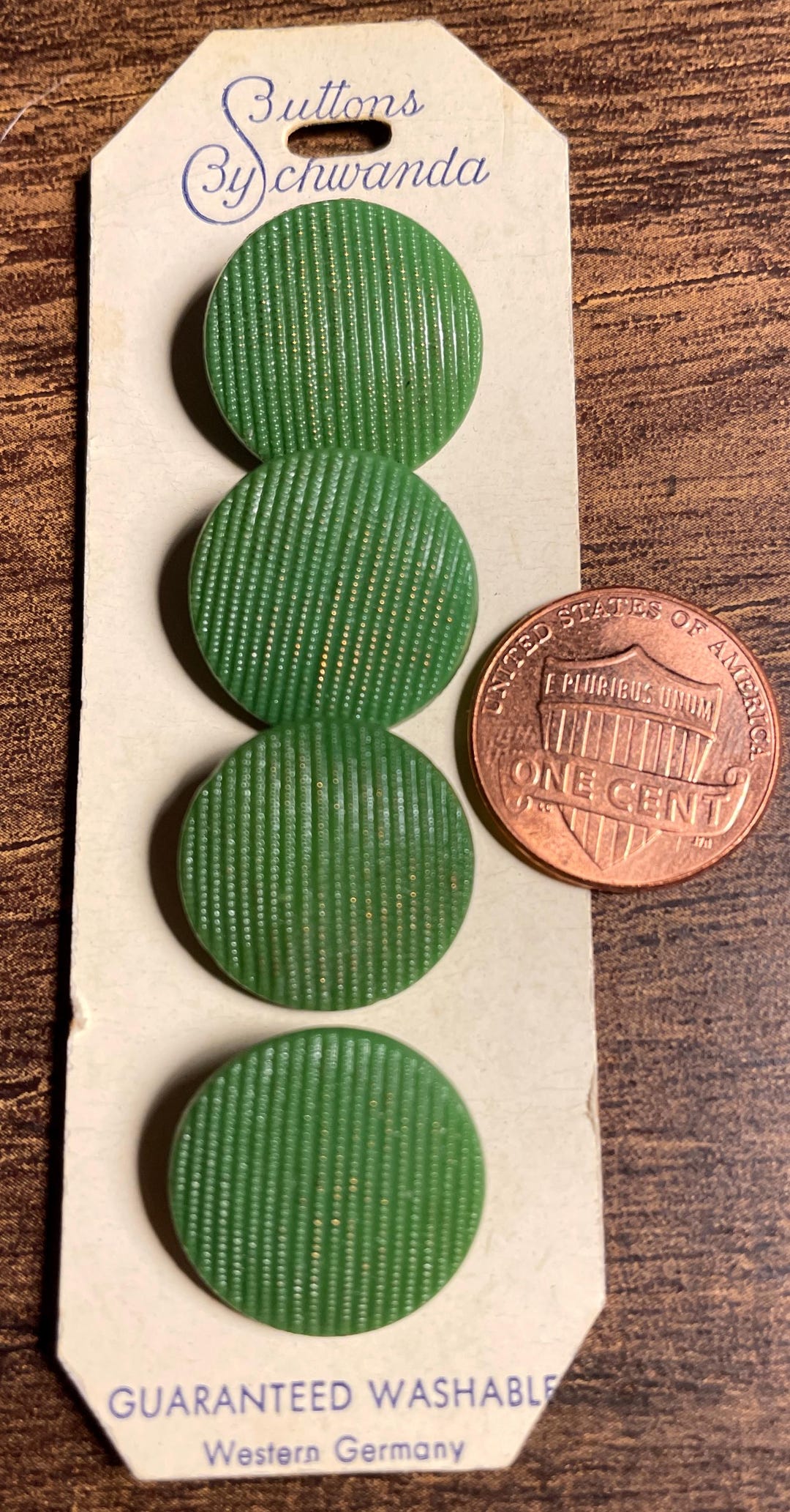 Set of 4 Vintage Beautiful Buttons by Schwanda Domed Green & Gold Tone ...
