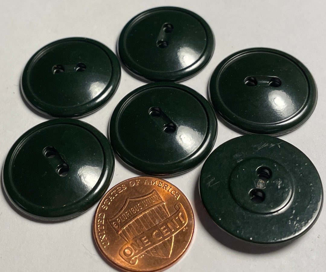 Set of 6 Vintage Rimmed Glossy Very Dark Green 2-hole Sew-through ...