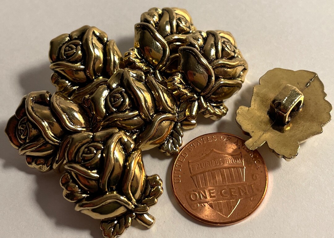 Set of 7 Antique Gold Tone Metallized Electroplated Plastic Shank Rose ...