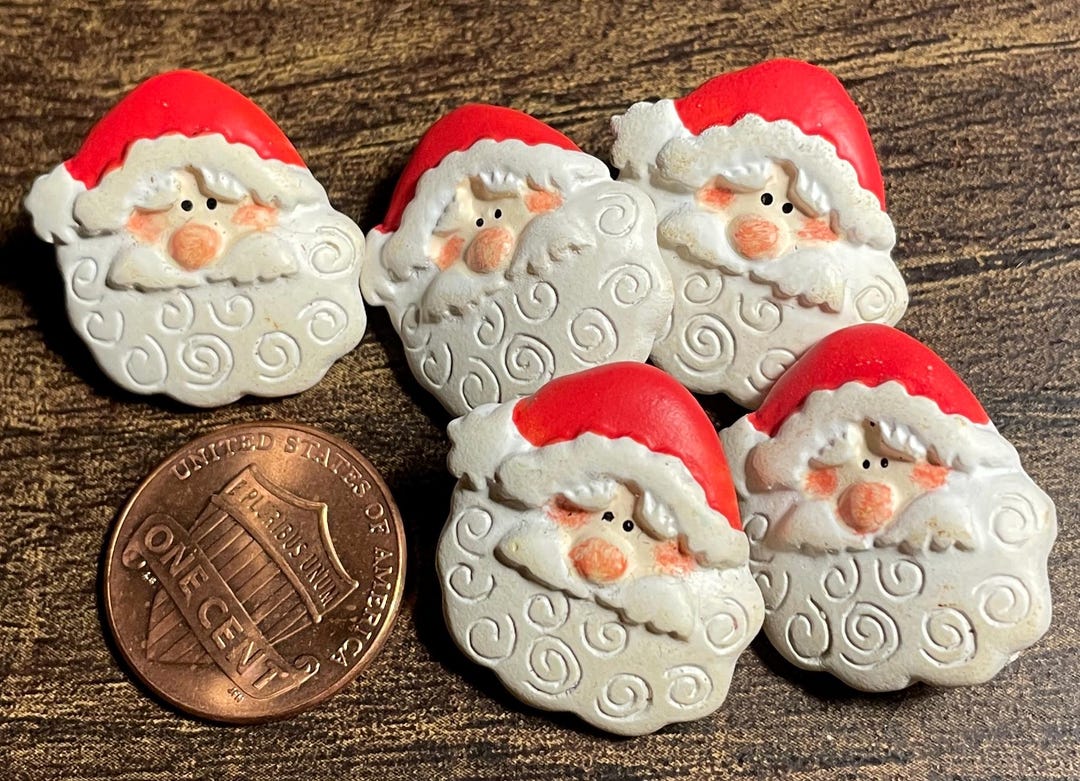 5 New Matte Dull Red White Plastic Santa Claus Christmas Holiday Shank ...