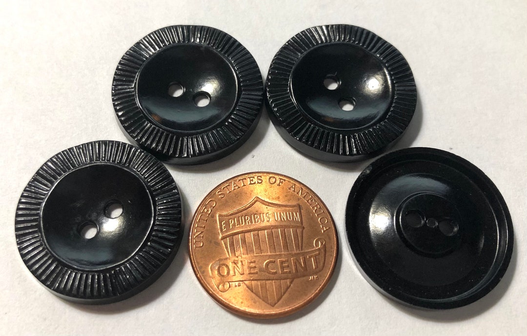 Set of 4 Vintage Concave Glossy Black Plastic 2-hole Sew-through ...