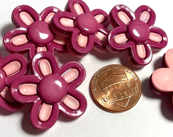 Set of 6 Large Blush Pink Plastic Shank Flower Floral Buttons 2-piece ...