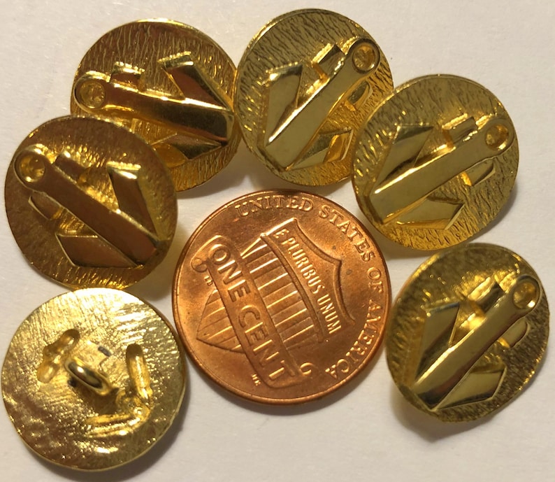 6 Retro Flat Top Shiny Gold Tone Metal Shank Buttons Nautical - Etsy