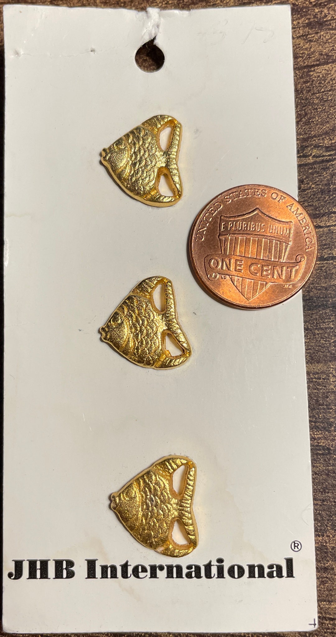 Set of 3 Vintage JHB Fish Animal Shank Gold Tone Metal Novelty Buttons ...