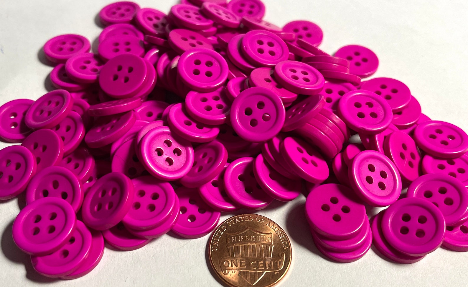 Lot of 10 Small Rimmed Magenta Pink Plastic 4-hole Sew-through Buttons ...