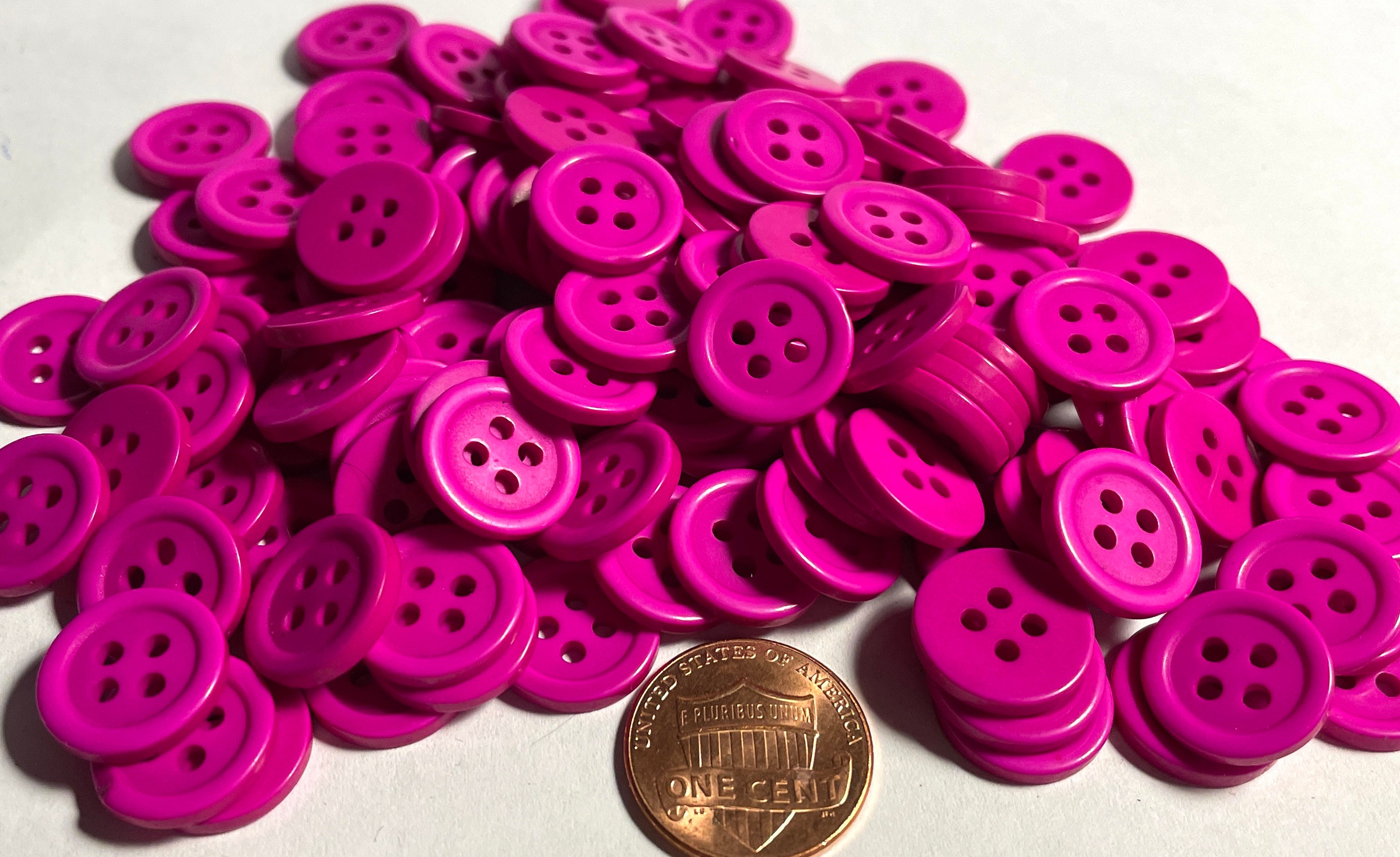 Lot of 10 Small Rimmed Magenta Pink Plastic 4-hole Sew-through Buttons ...