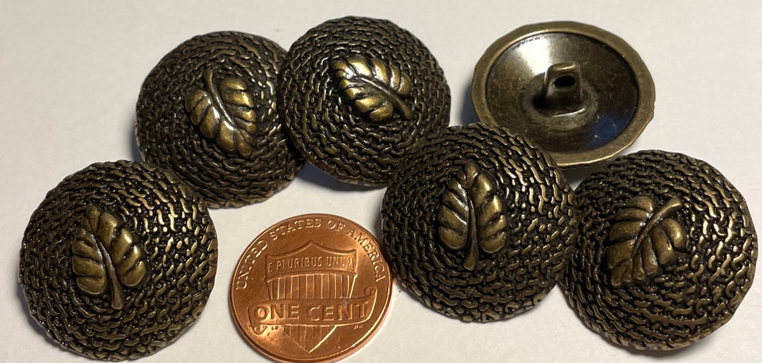 Set of 6 Vintage Domed Antique Brass Tone Shank Metal Buttons Leaf 7/8 ...